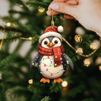 Generic Weihnachtsdeko Pinguin aus Acryl,Pinguin Weihnachten Deko LED Dekoleuchte Weihnachtsanh&auml;nger f&uuml;r Weihnachtsbaumschmuck Deko f&uuml;r Tisch, Fenster oder zu
