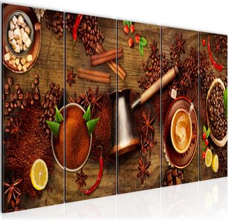 Runa Art Bild K&uuml;che Kaffee Mokka 5 Teilig Kaffeebohnen Braun Wandbilder auf Vlies Leinwand 044755b