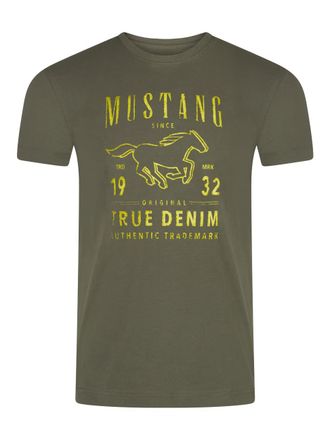Mustang Jeans Tshirt Herren Regular Fit Rundhals Kurzarm Sommer Tee Shirt Logoprint Baumwolle, Gr&ouml;&szlig;e:4XL, Farbe:Dusty Olive (1014003-6357)
