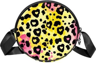 Generic Circle Sac &agrave; bandouli&egrave;re pour femme, petit sac &agrave; bandouli&egrave;re motif l&eacute;opard avec fermeture &eacute;clair, bretelles r&eacute;glables, sac &agrave; main rond d&eacute;contract&eacute; pou