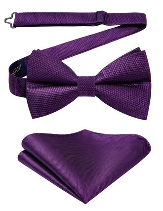 Hisdern Fliege f&uuml;r Herren Einfarbig Herren Violet Fliege mit Taschentuch Set Vorgebundene Fliege f&uuml;r Hochzeit Smoking