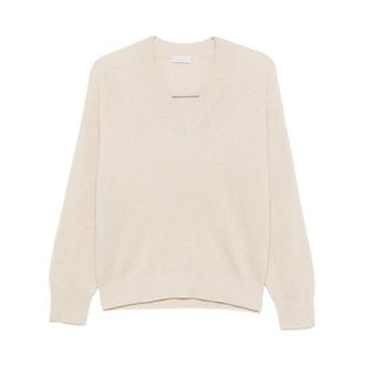 Brunello Cucinelli Pull &agrave; col en V - Femme - Pulls - Beige - Taille: 42 FR