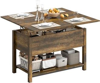 HOMCOM Table Basse relevable et Extensible, Table de Salon avec Plateau Pliant, Compartiment caché et étagère Ouverte, Style Moderne, pour Salon, Bureau, Man