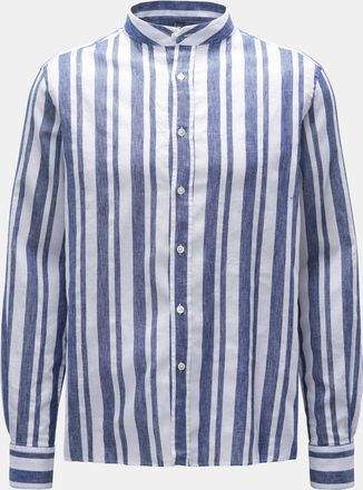 04651/ Herren - Casual Hemd Linen Stripe Guru Grandad-Kragen navy/weiß gestreift
