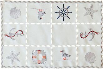 Matches 21 Tischdecke NINA 30 x 45 cm Maritime Stickerei mit Ankern, Muscheln & Möwen Deckchen Polyester