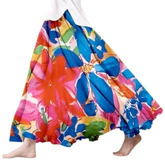 Generico Jupes longues pour femme - Jupe de plage &eacute;l&eacute;gante et color&eacute;e avec imprim&eacute; floral - Jupe pliss&eacute;e chic vintage en ligne - Jupe d&eacute;contract&eacute;e l&eacute;g&egrave;re et a&eacute;