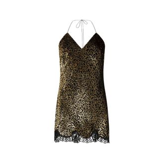 Roberto Cavalli Macro Leopard Print Seiden-Slipkleid - - Dresses - Damen - Schwarzk - L