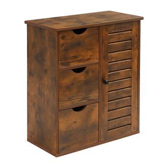 Relaxdays Badezimmerschrank, HxBxT: 80 x 60 x 30 cm, 3 Schubladen & F&auml;cher, Beistellschrank f&uuml;r Bad, Flur, K&uuml;che, braun