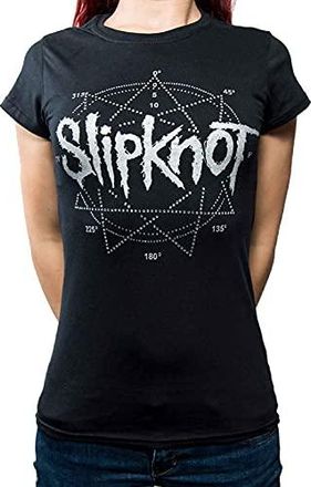 Slipknot T Shirt Diamante Pentagram Band Logo Officiel Femme Noir Skinny Fit Size M
