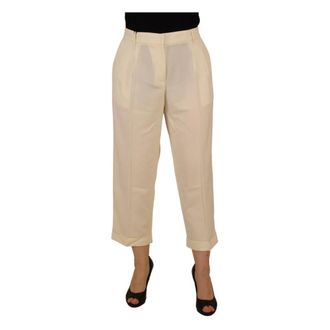 Dolce & Gabbana Femme, Pantalons, Blanc, Taille: 46 FR Pantalon Capri Taille Haute &agrave; Ourlet Pli&eacute;