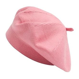 ZLYC Béret Français Réversible en Cachemire de Couleur Unie pour Femmes et Filles(Rose torsadé),Taille Unique
