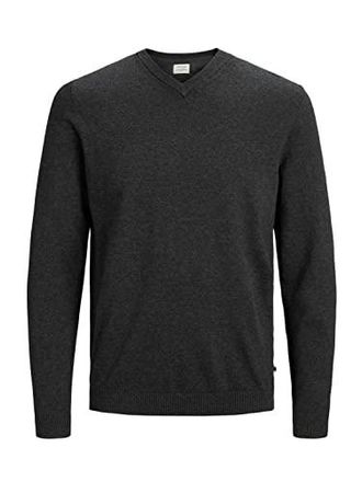 Jack & Jones Jack & Jones Pull tricot&eacute; col en V pour homme, Gris fonc&eacute; (m&eacute;lange de gris fonc&eacute;)., XXL