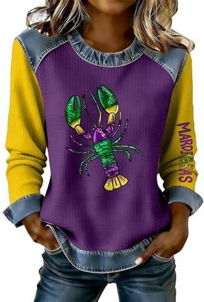 Generic Sweat-shirt d&eacute;contract&eacute; &agrave; manches longues et col rond imprim&eacute; abstrait pour femme, violet, XXL