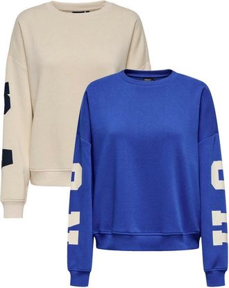 Only Rundhalspullover (2er-Pack) Stylischer Loose Fit Pullover mit trendigem Aufdruck