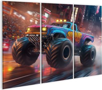 Islandburner Bild auf Leinwand Buntes Monstertruck Rennen in der Stadt Bilder Wandbilder Poster