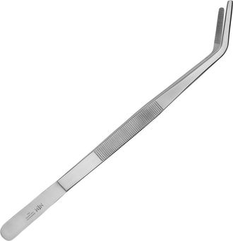 May Kochpinzette - Küchenpinzette - Wendepinzette - Grillzange - 35 cm lang - gebogene Spitze - Edelstahl