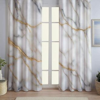 Generic Lot de 2 Rideaux de fen&ecirc;tre occultants &agrave; imprim&eacute; Marbre Blanc de Abstrait pour Salon et Chambre &agrave; Coucher - Rideaux filtrant la lumi&egrave;re avec oeillets 