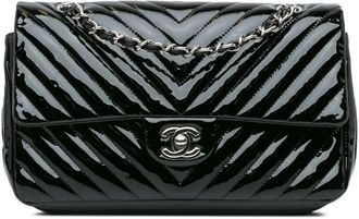 Chanel Hobo Bags - Medium Classic Chevron Patent Double Flap - Gr. unisize - in Schwarz - f&uuml;r Damen