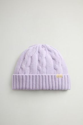 Woolrich Damen Beanie aus reiner Wolle mit Zopfmuster Lila Größe S