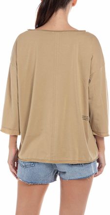 Replay Damen 3/4-Arm-Shirt mit U-Ausschnitt, Mustard 117 (Gelb), M
