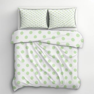Generic Bettw&auml;sche 155x220 Gr&uuml;ne Punkte Bettbezug 3D Druck Gr&uuml;n Wei&szlig; Bettbez&uuml;ge Kuschelig Weich Mikrofaser Deckenbezug 155x220 cm mit Rei&szlig;verschluss + 2 Kisse