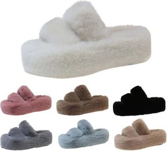 Generic Pantoufles pelucheuses pour femme, chaudes en fourrure et à bout ouvert, pantoufles en peluche douce et confortable en mousse à mémoire de forme, chau