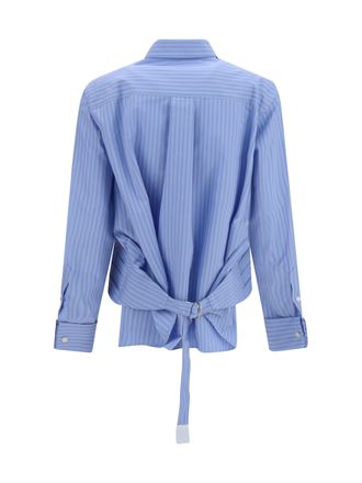 sacai Womens Cotton Poplin Shirt With Belt L-Blue Stripe Cotton; Polyester L/blue