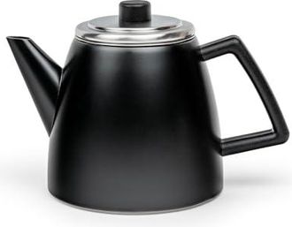 Bredemeijer schwarze kleine Teekanne 1.1 Liter aus Edelstahl - doppelwandige Edelstahlkanne mit Teefilter-Sieb - für längeren, warmen Teegenuss