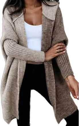 Generic Femmes 2025 Automne Color Block Tenues Ouvert sur le Devant Manches Longues Capuche Décontracté Ample Manches Chauve-Souris Cardigan Outwear Manteaux,