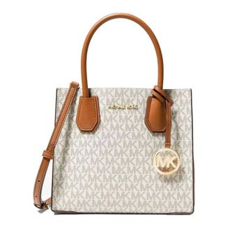 Michael Kors Femme, Sacs, Beige, Taille: ONE Size Sac bandouli&egrave;re accord&eacute;on Mercer moyen en toile enduite logo et cuir