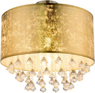 Globo Lighting Decken Lampe Schlaf G&auml;ste Zimmer Stoff Schirm Kristall Leuchte Blatt-Gold Design 15187D3S