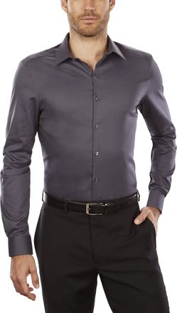Van Heusen Herren Stretch-Kleiderhemd mit flexiblem Kragen, schmale Passform Klassisches Hemd, anthrazit, 38 cm Hals 81 cm-84 cm Ärmel