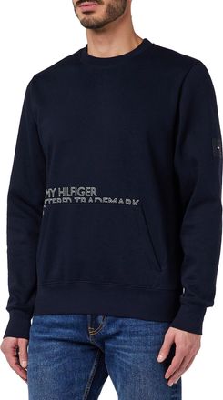 Tommy Hilfiger Herren Sweatshirt Badged Graphic Crewneck ohne Kapuze, Blau (Desert Sky), L