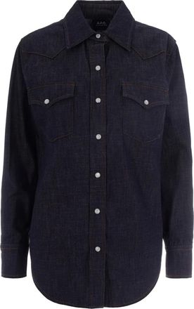 A.P.C. A.p.c., Femme, Blouses et Chemises, Bleu, Taille: 38 FR Long Sleeve Buttoned Shirt