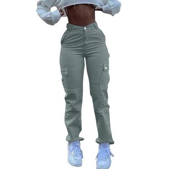 Generic Jean cargo skinny extensible pour femme, pantalon cargo tactique Y2K, taille haute, d&eacute;contract&eacute;, jogging, en denim, grande taille, GN1., M