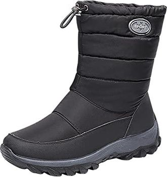 Generic Bottes de neige dhiver chaudes doubl&eacute;es en polaire pour femme - Chaussures de marche &eacute;l&eacute;gantes et confortables - &Agrave; enfiler - Bottes mi-mollet, Noir, 3