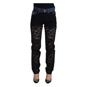 Dolce & Gabbana Blumenspitze Front Denim Jeans - - Jeans - Damen - Schwarzk - XS