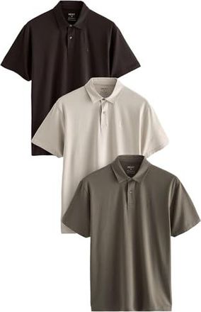 Next Homme Polo Standard en Jersey &agrave; Manches Courtes, Lot de 3 Neutres L