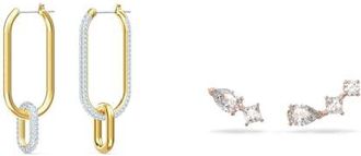 Swarovski Anneaux doreilles Time, Design asymétrique, Blanches, Finition mix de métal & Boucles doreilles percées Attract, clous doreilles asymétriques, grappes