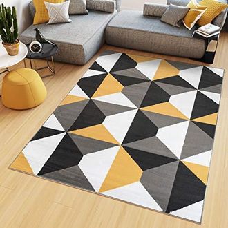 Tapiso Maya Tapis Poil Court Moderne Orange Gris Blanc Géométrique Motif Mosaïque Trapèze Tapis Salon Chambre Salle à Manger Adulte Bureau Oeko-TEX Résistant