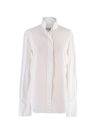Chanel Vintage High Neck Button Up Cotton Shirt Size XS