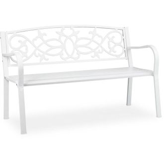 Relaxdays Relaxdays - Banc de jardin, nostalgique, 2 places, résistant aux intempéries, fonte et acier, hlp: 78x124,5x58 cm, blanc