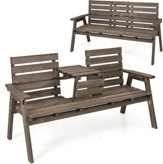 Costway Costway - Banc de Jardin en Bois Massif, Banc dExt&eacute;rieur &agrave; 2 Places avec Table Centrale Pliable, Si&egrave;ge &agrave; Lattes pour Parc, Porche, Cour, Charge 320