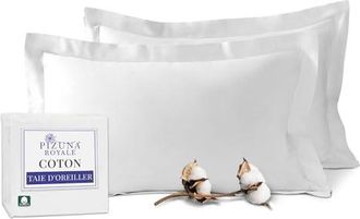 Pizuna Coton Set de 2 Taies doreiller 50x75 cm Blanc, 1000 Fils au Pouce, 100% Coton &agrave; Fibres Longues en Armure Satin Taies doreiller en 50x75 avec Rabat de 