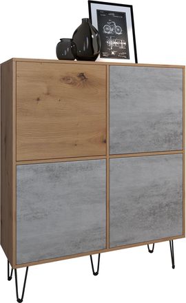 Vladon Highboard Havana V2, Kommode mit 4 Türen und 8 geschlossenen Fächern, Kommode Made in Germany, Eiche Evoke/Beton Oxid Optik (104 x 124 x 35 cm)
