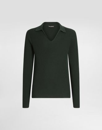 Dolce & Gabbana Gerippter Pullover Aus Baumwolle - Mann Strickwaren Grün 54