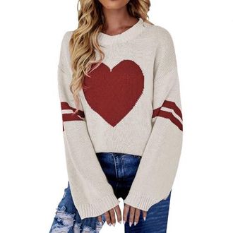 Generic Pull damour pour la Saint-Valentin - Grande taille - Haut &agrave; manches longues - Coupe ample - Doux et confortable - Imprim&eacute; coeur - Pull chaud pour femm
