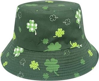 Generic Chapeau cloche r&eacute;versible pour la Saint-Patrick pour homme et femme - Double face - Motif tr&egrave;fle irlandais - Accessoires de costume, B - Vert kaki, Ta