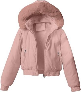 Generic Manteau matelassé doublé en polaire pour femme - Veste courte en velours côtelé, fausse capuche à manches longues et fermeture éclair avec poches, par