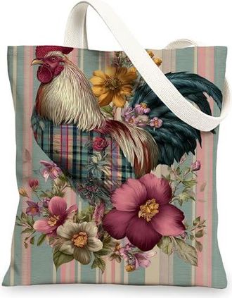 Generic Sacs fourre-tout en toile de coq, sacs de courses réutilisables, motif poule coloré, sacs à provisions réutilisables, vintage, chic, léger, lavable à 